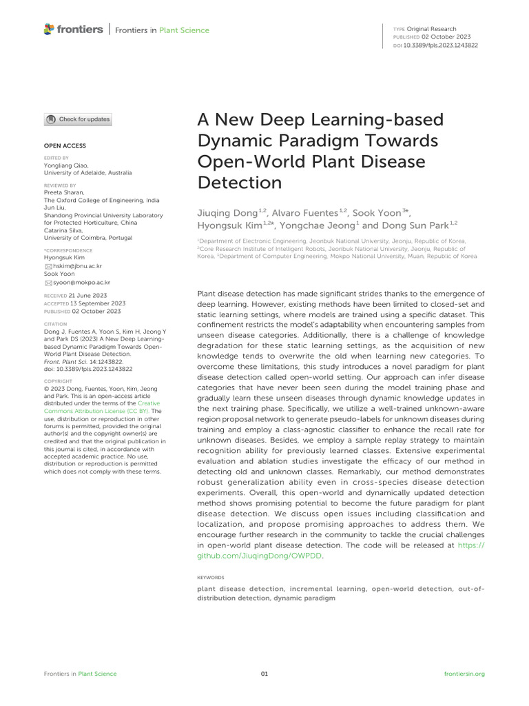 A New Deep Learning-based Dynamic Paradigm Towards Open-World Plant Disease Detection | PDF ...
