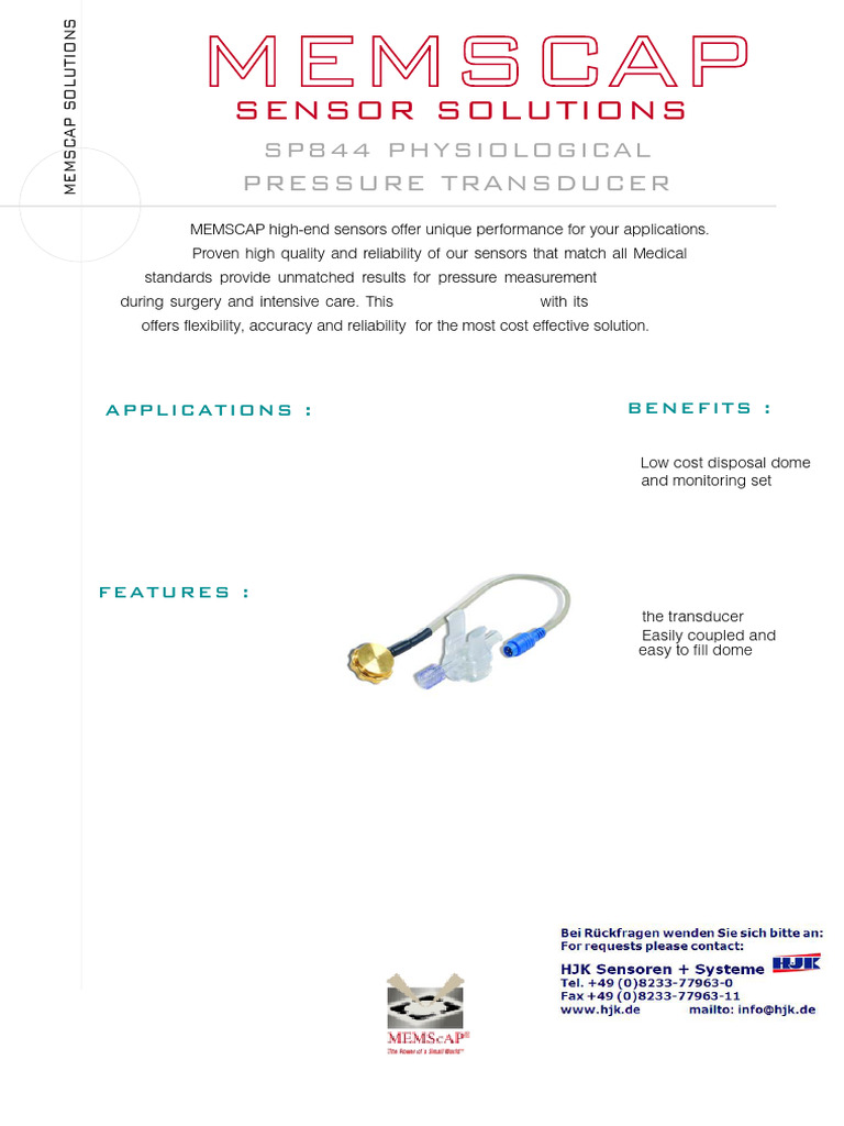 2012 e DB sp844 Memscap HJK | PDF | Pressure Measurement | Sensor