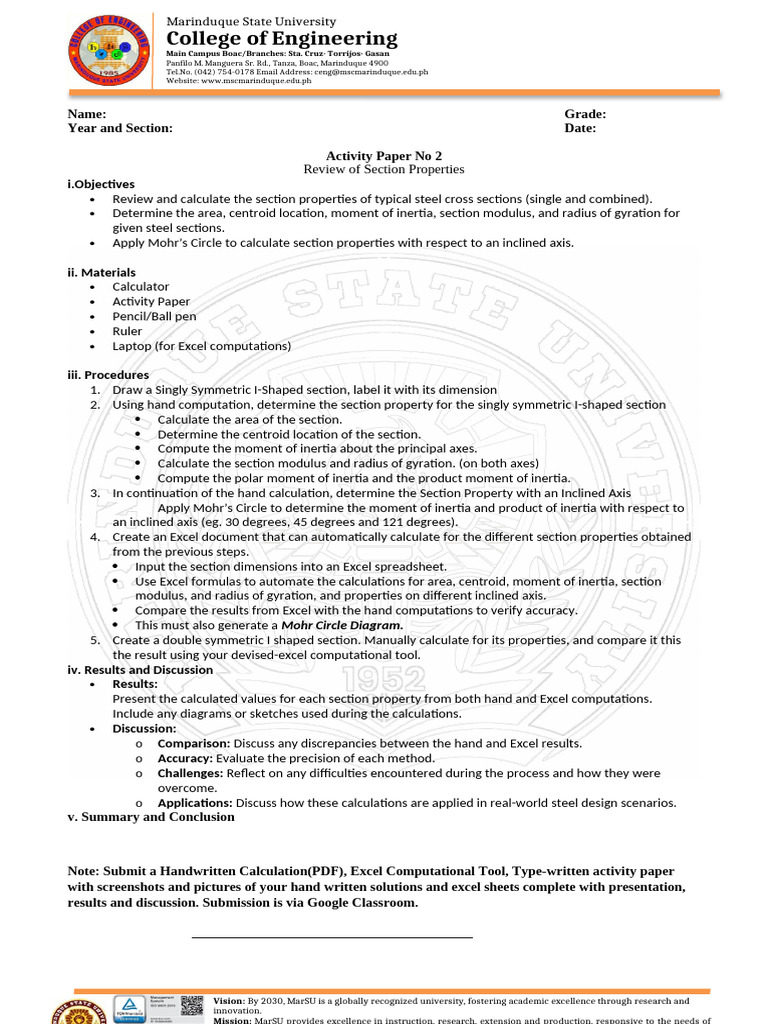 Activity Paper 2-Section Properties | PDF