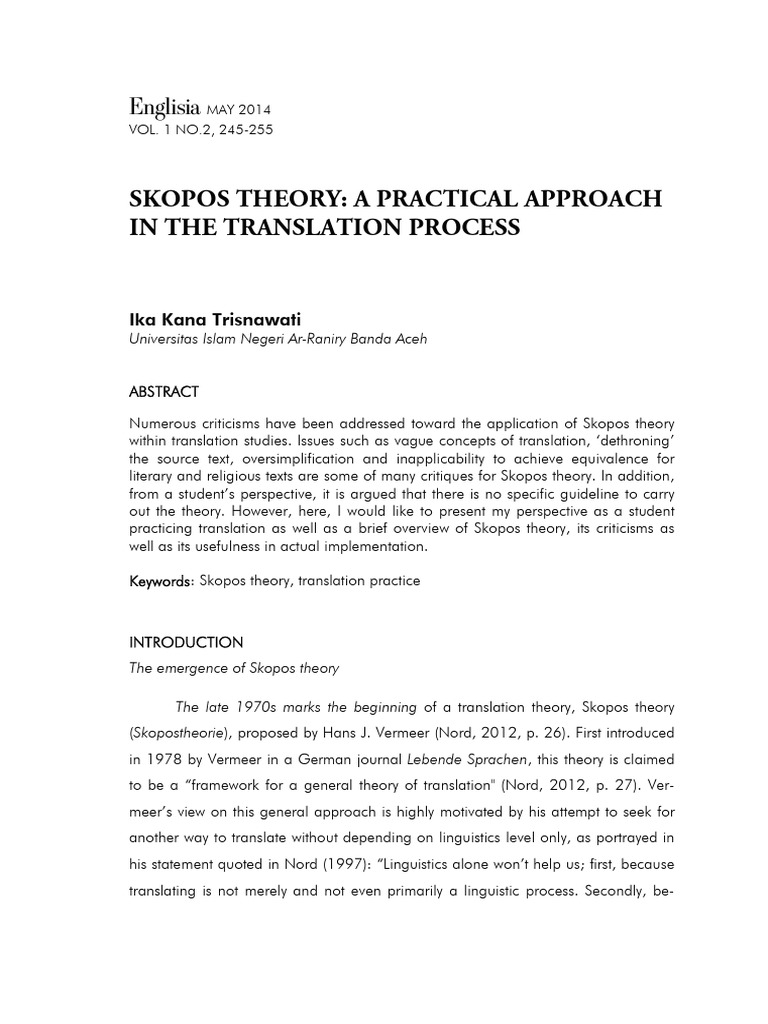 Skopos Theory A Practical Approach in TH | PDF | Grammar | Linguistics