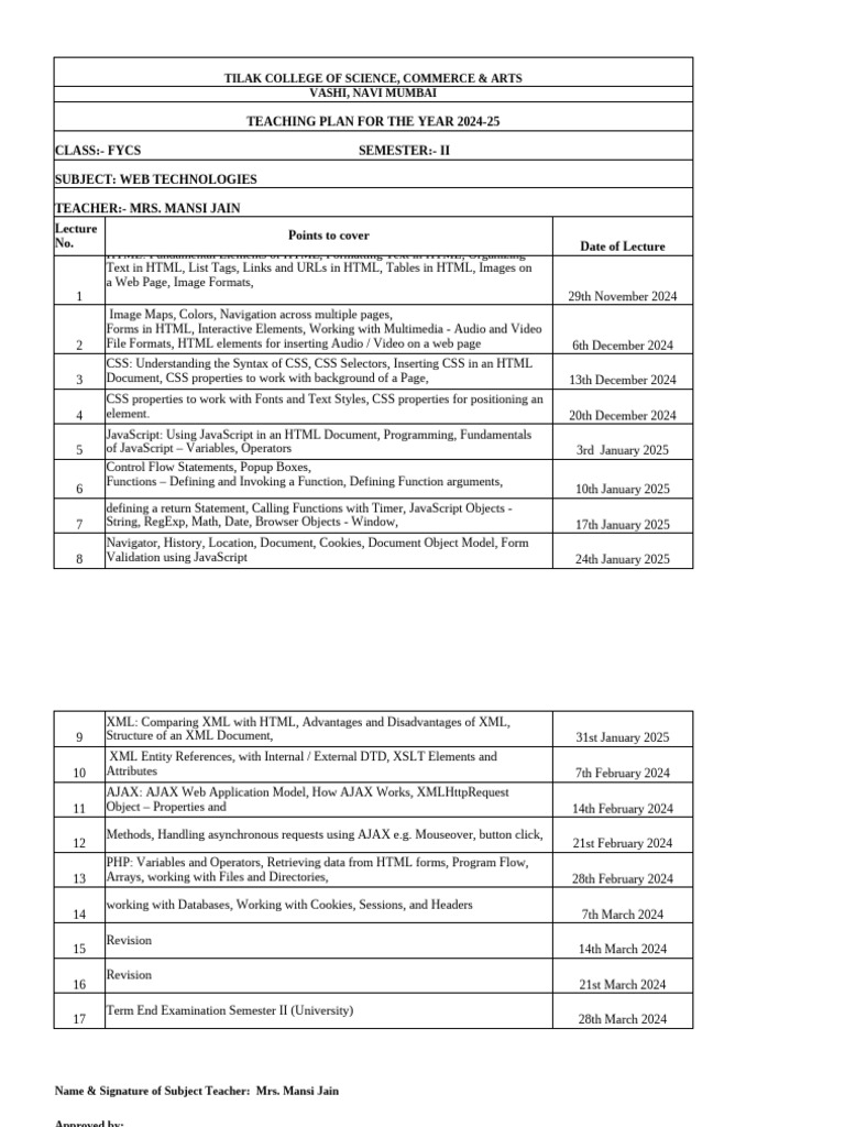 Fycs WT Lesson Plan Term II | PDF | Ajax (Programming) | Html