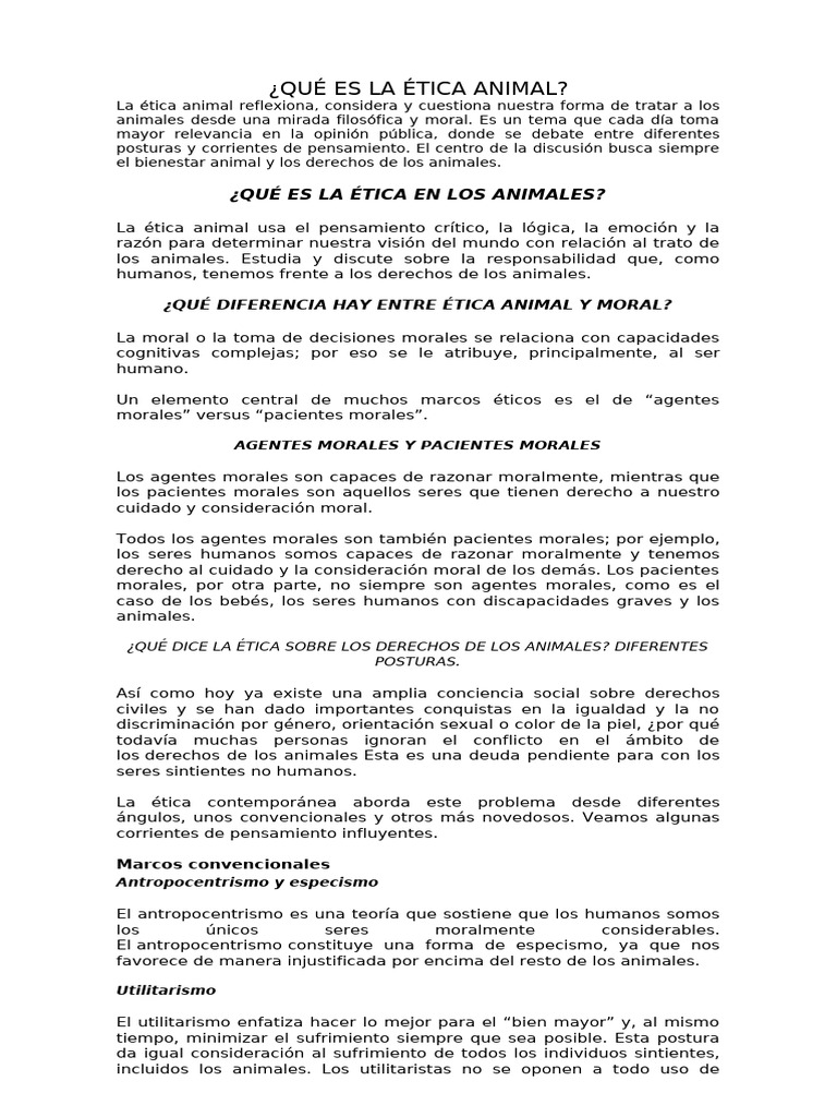 Ética Animal: Derechos y Consideraciones | PDF | Moralidad | Derechos ...