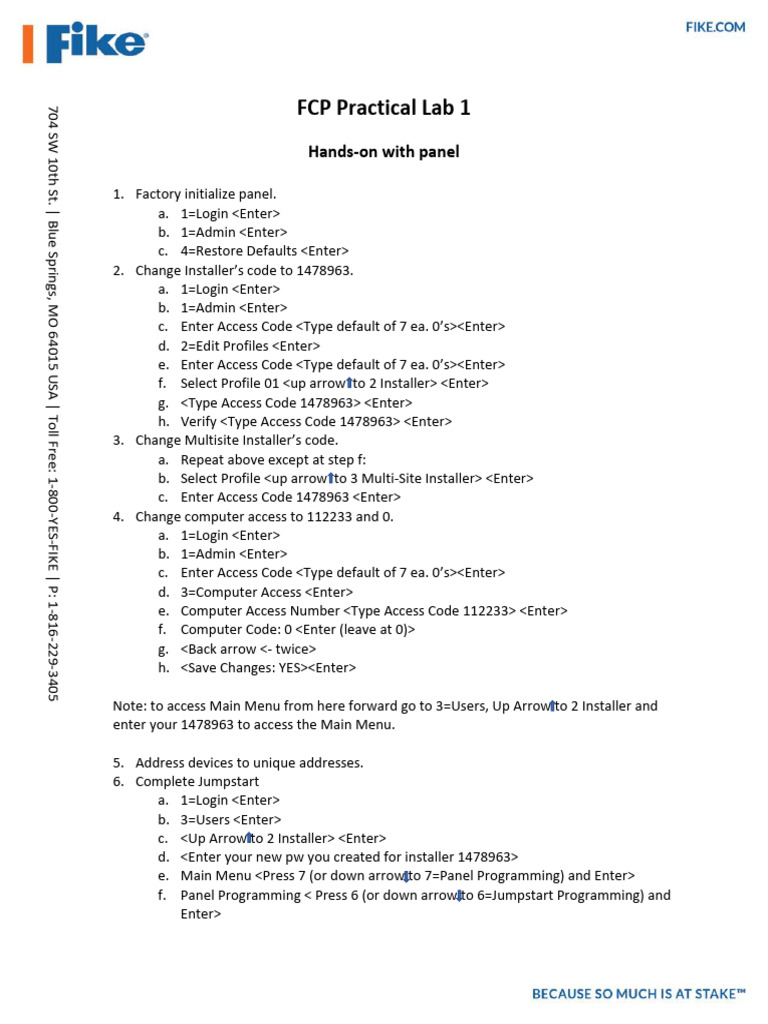 Fike FCP Practical Lab1 - V7.00.02 | PDF | Computing | Computer Engineering