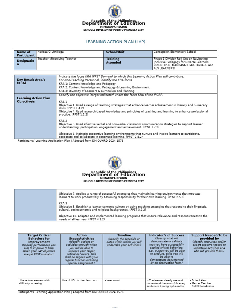Inclusive Pedagogy Learning Action Plan | PDF | Learning | Pedagogy