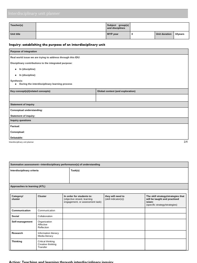 Idu-Myp3-Unit Planning Template | PDF | Interdisciplinarity | Learning