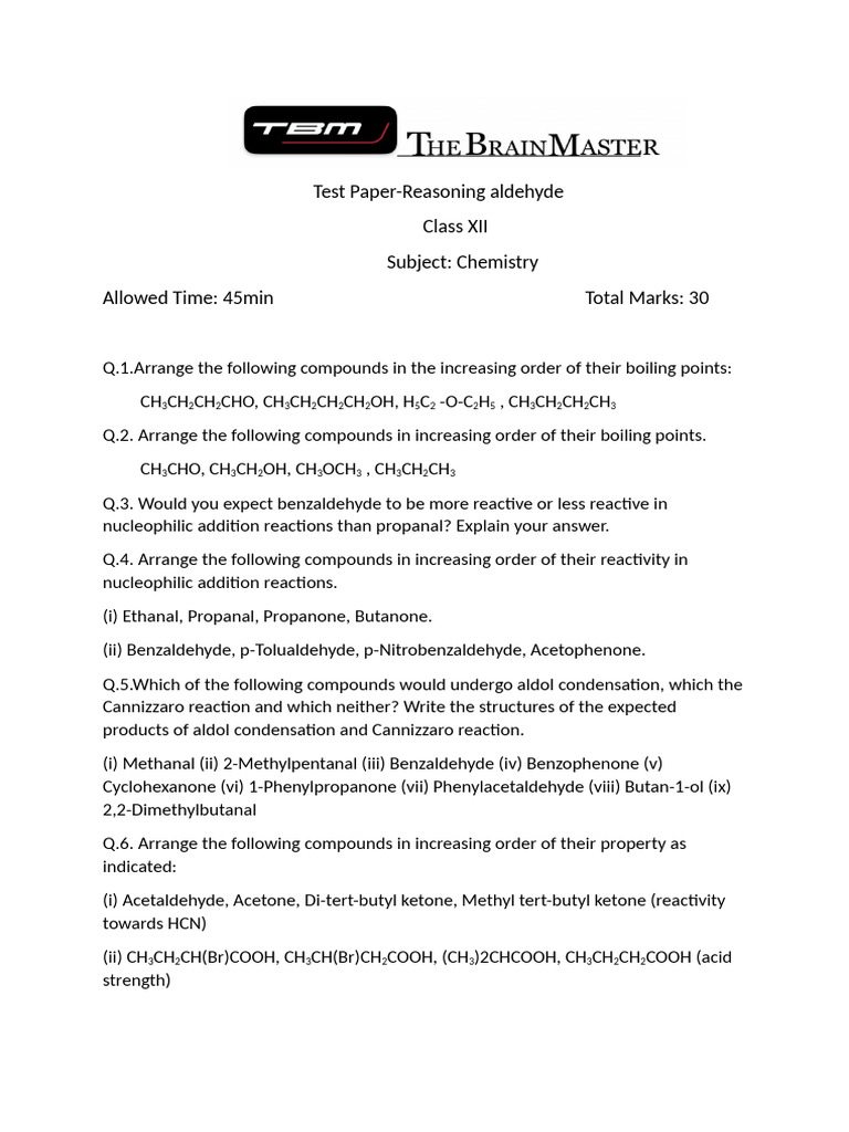 Reasoning Aldehyde Pdf