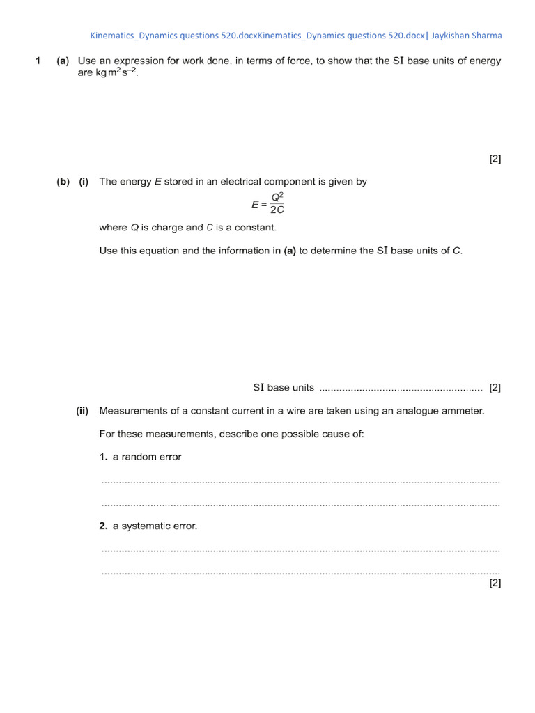 Kinematics - Dynamics Questions 520 | PDF
