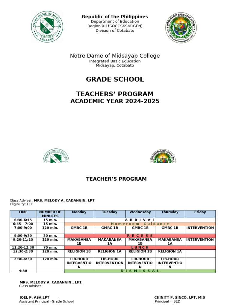 Teachers-Program 2024-2025 | PDF | Schools | Educational Institutions