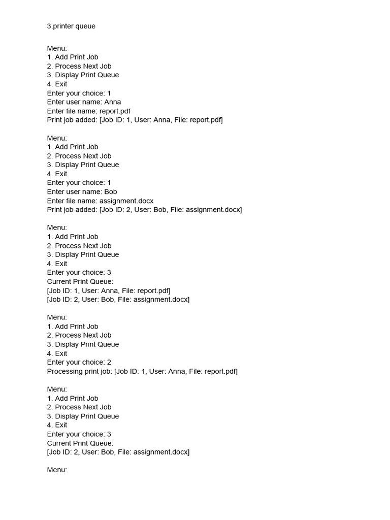 Printer Queue Output | PDF