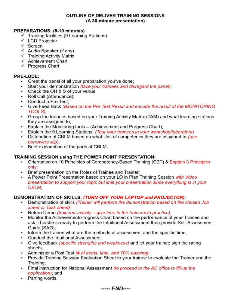 Outline of Deliver Training Sessions | PDF | Behavior Modification | Learning