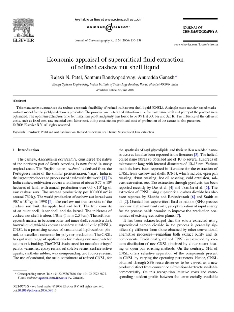 Economic appraisal of supercritical fluid extraction of refined CNSL | PDF | Supercritical Fluid ...