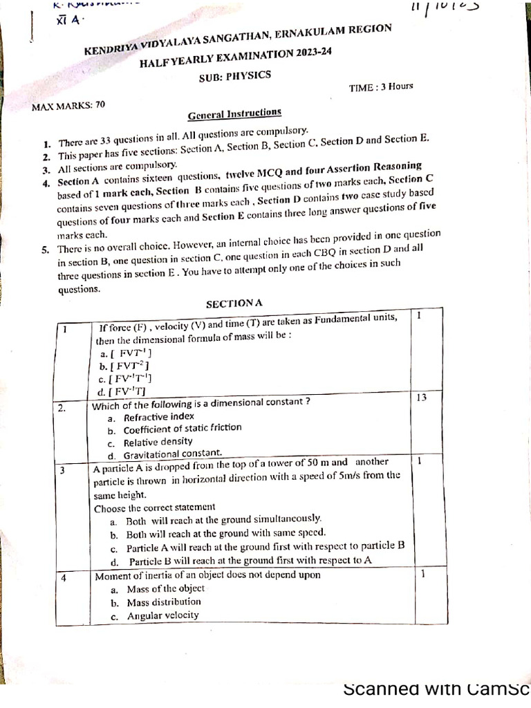 KV Half Yearly Examination 2023-24 | PDF