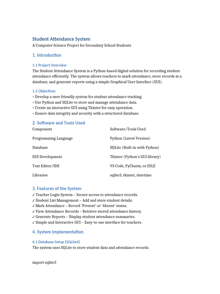 Student Attendance System Project | PDF | Data Management | Software ...