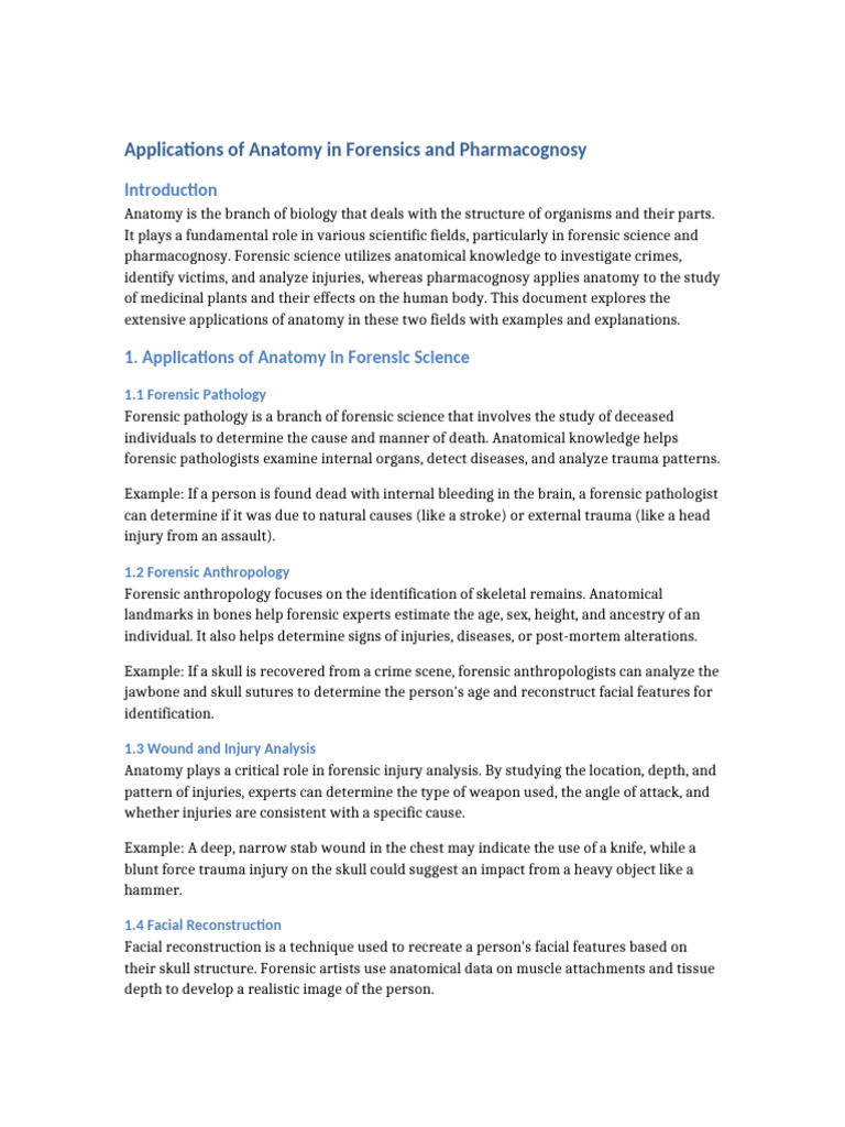Detailed Applications of Anatomy in Forensics and Pharmacognosy | PDF ...