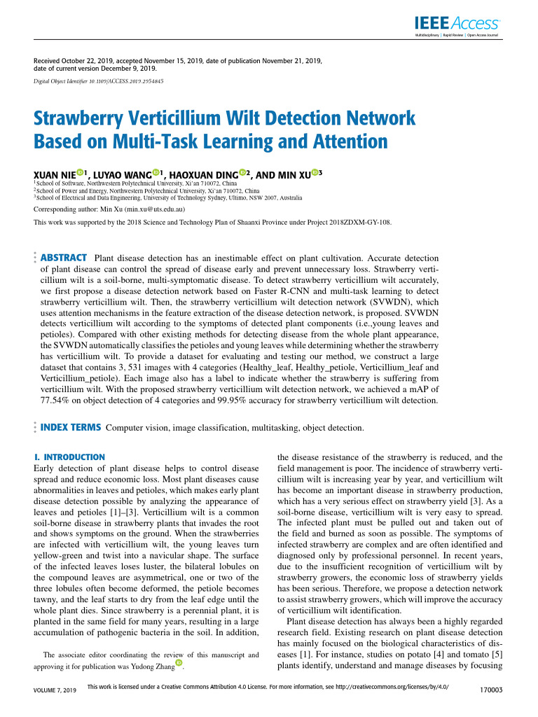Strawberry Verticillium Wilt Detection Network Based On Multi-Task Learning and Attention | PDF
