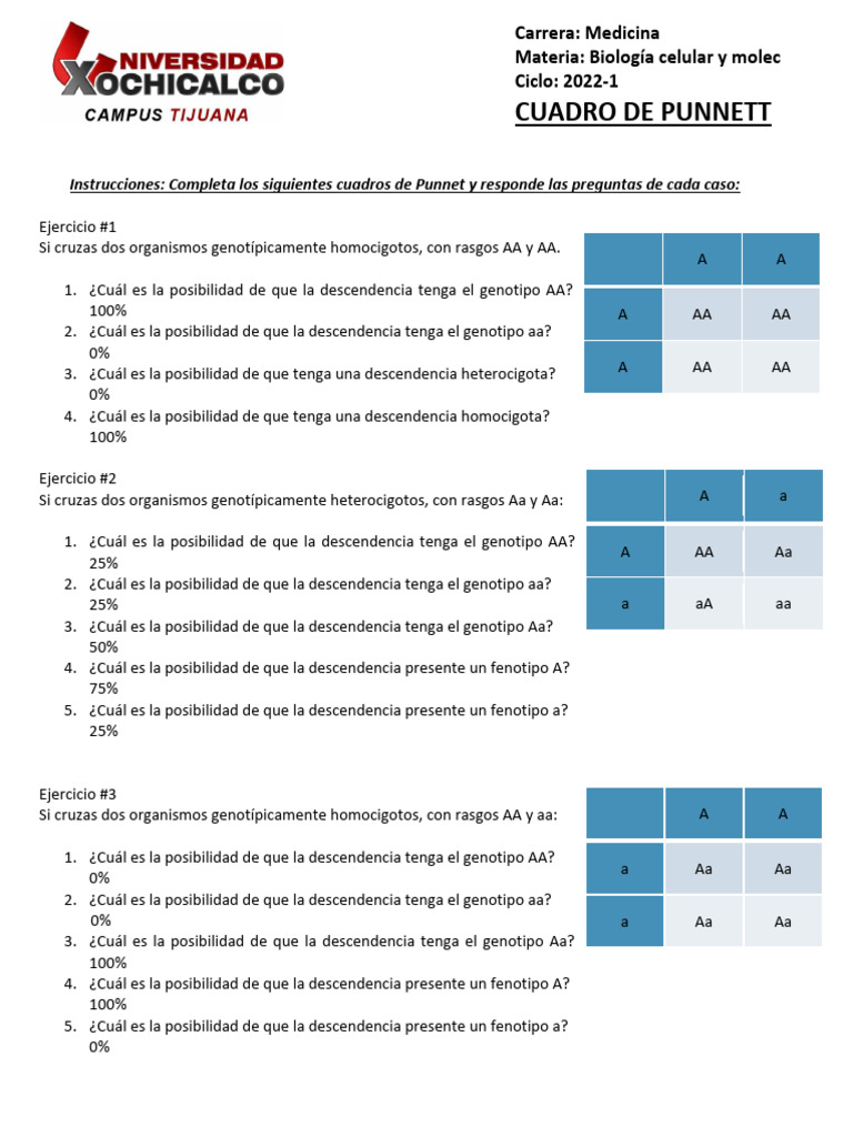 Cuadro de Punnet | PDF | Genotipo | Cigosidad