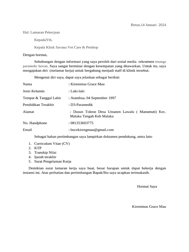 CONTOH SURAT Lamaran | PDF