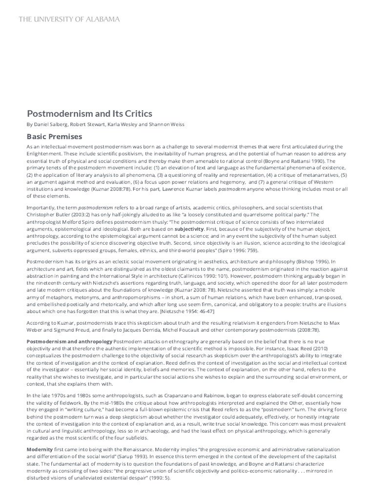 Postmodernism and Its Critics - Anthropology | PDF | Postmodernism | Truth