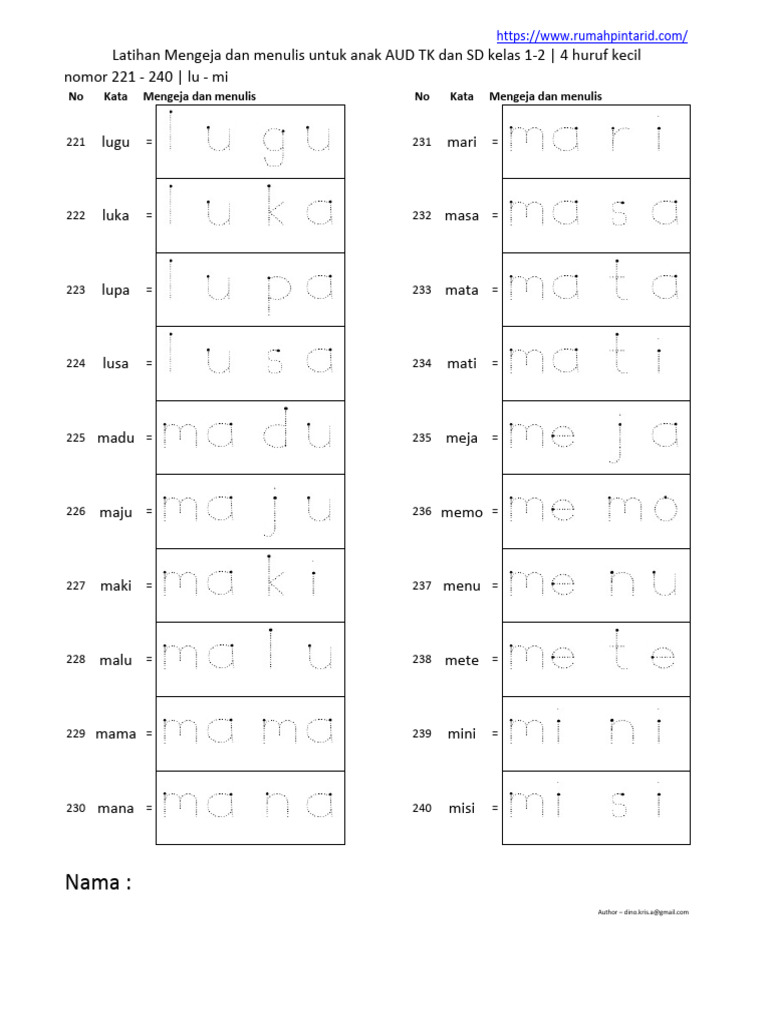 Modul Latihan Membaca Dan Menulis No 221 240 | PDF