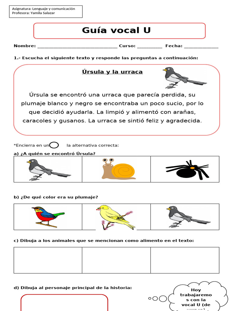 Guía de la Vocal U para Niños | PDF