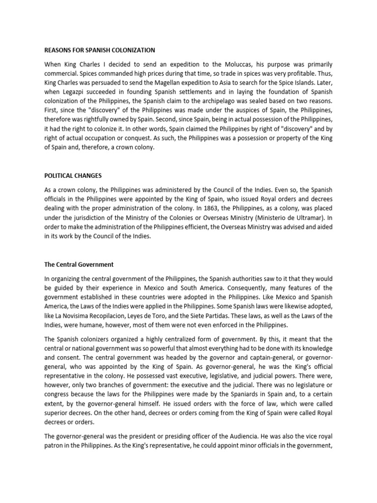 Reasons For Spanish Colonization | PDF | Spanish Empire