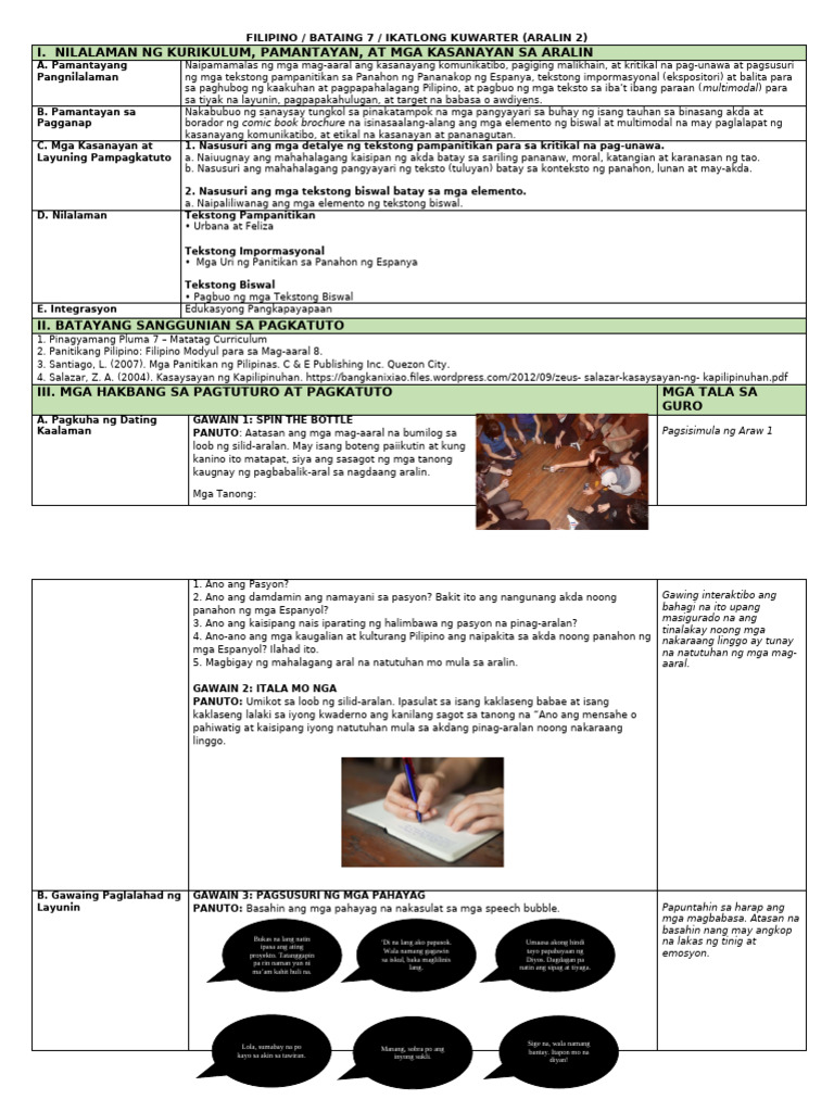 LE-FILIPINO-7 - Q3 - Aralin2 - UrbanaFeliza - W3 | PDF