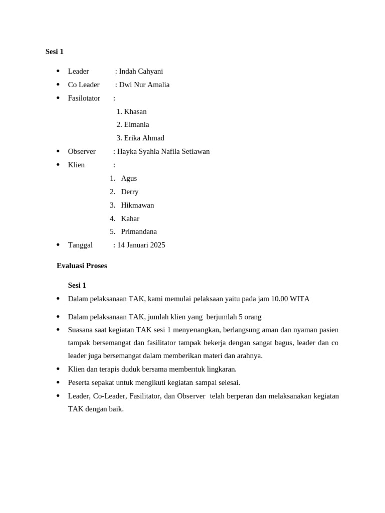 Laporan Evaluasi TAK Sesi 1 | PDF
