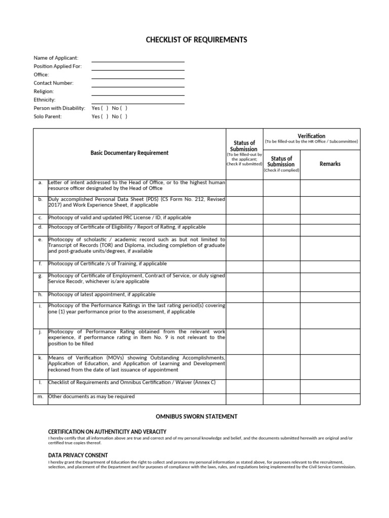 Checklist of Requirements | PDF