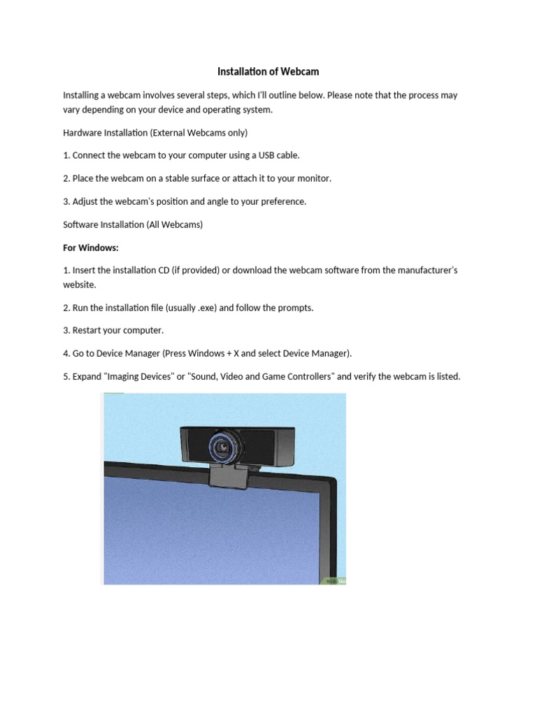 Installation of Webcam | PDF