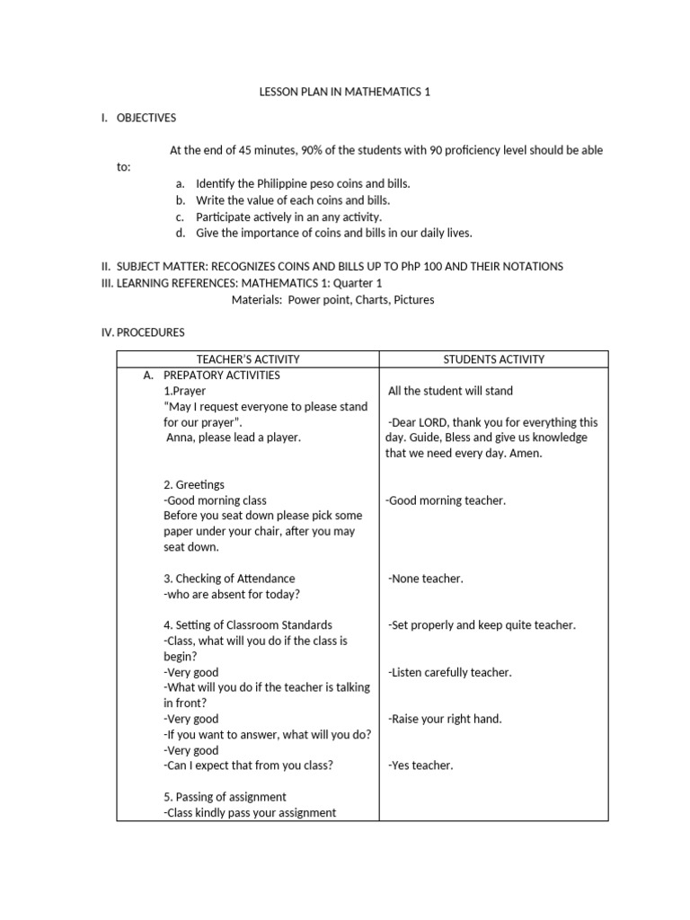 LESSON PLAN IN MATHEMATICS 1 | PDF | Burn | Teachers