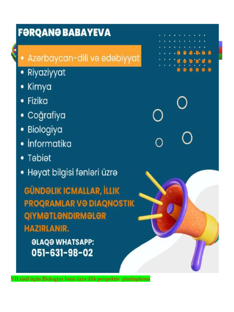 VII SİNİF Biologiya. Fərqanə Babayeva | PDF