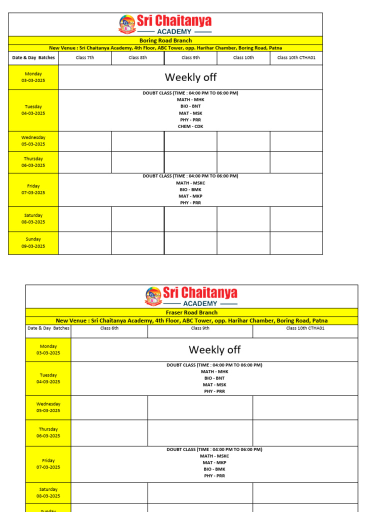 FIITJEE - Time Table - Foundation - 03-03-2025 TO 09-03-2025 | PDF