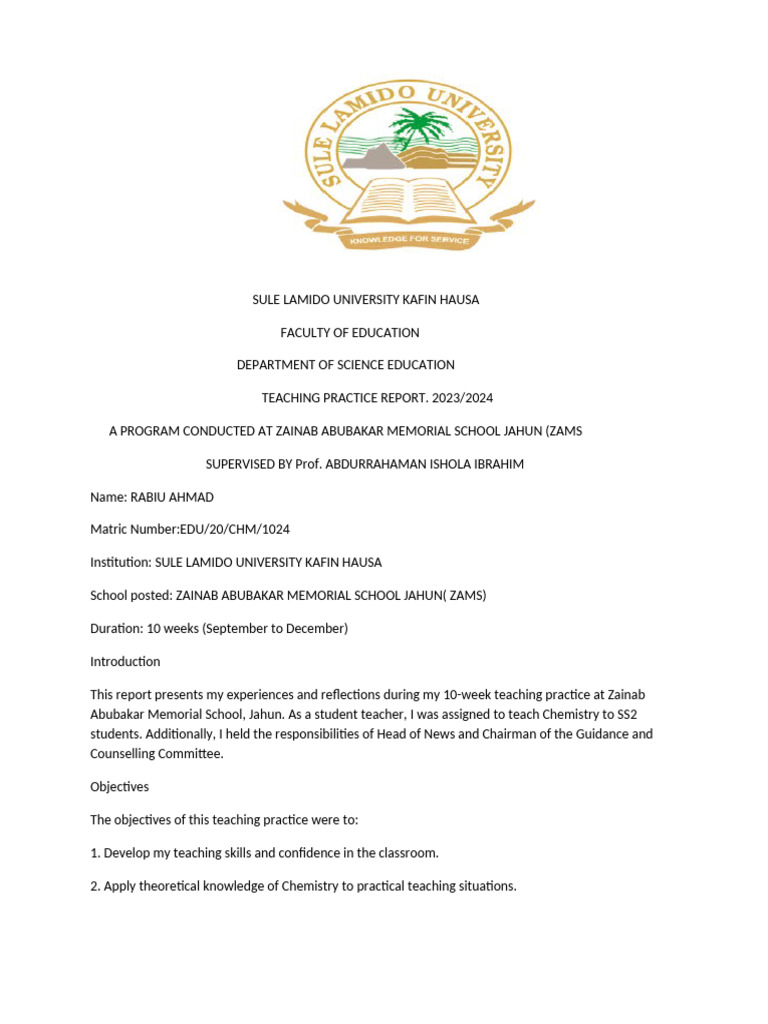 Teaching Practice Report | PDF | Teachers | Teaching Method