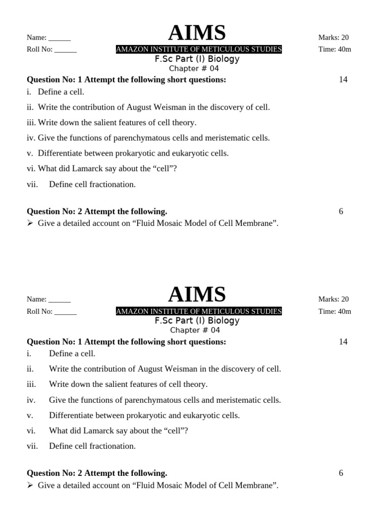 Biology F.Sc Part I: Cell Theory & Structure | PDF