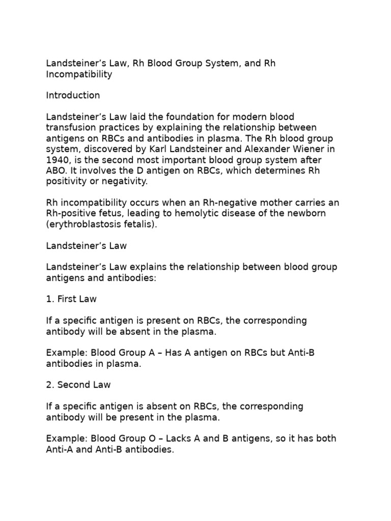 Landsteiner's Law, RH Blood GR | PDF | Blood Type | Blood Pressure
