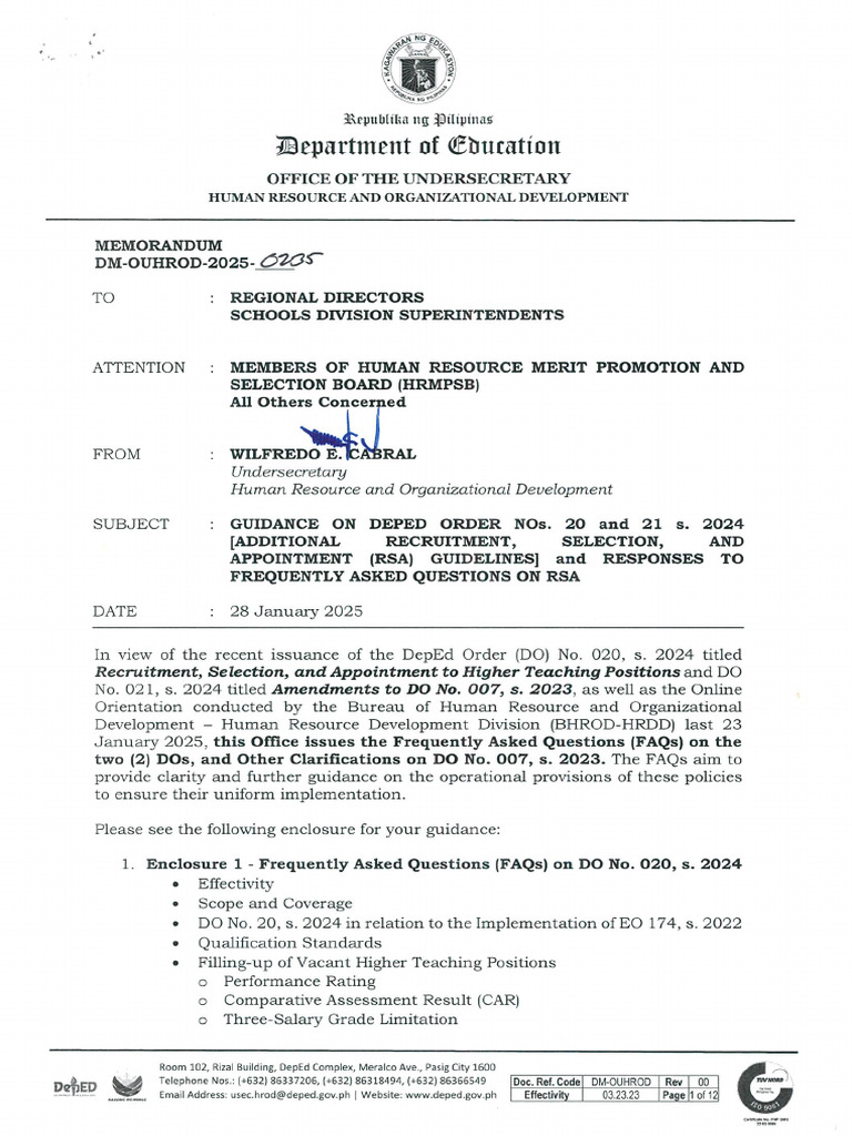 DM OUHROD 2025 0235 GUIDANCE ON DEPED ORDER NOs. 20 and 21 S. 2024 ADDITIONAL RECRUITMENT ...