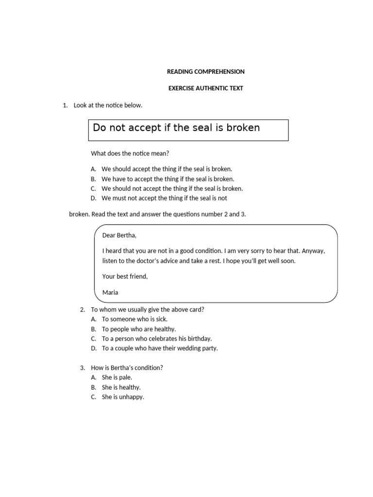 Authentic Text Reading Exercises | PDF