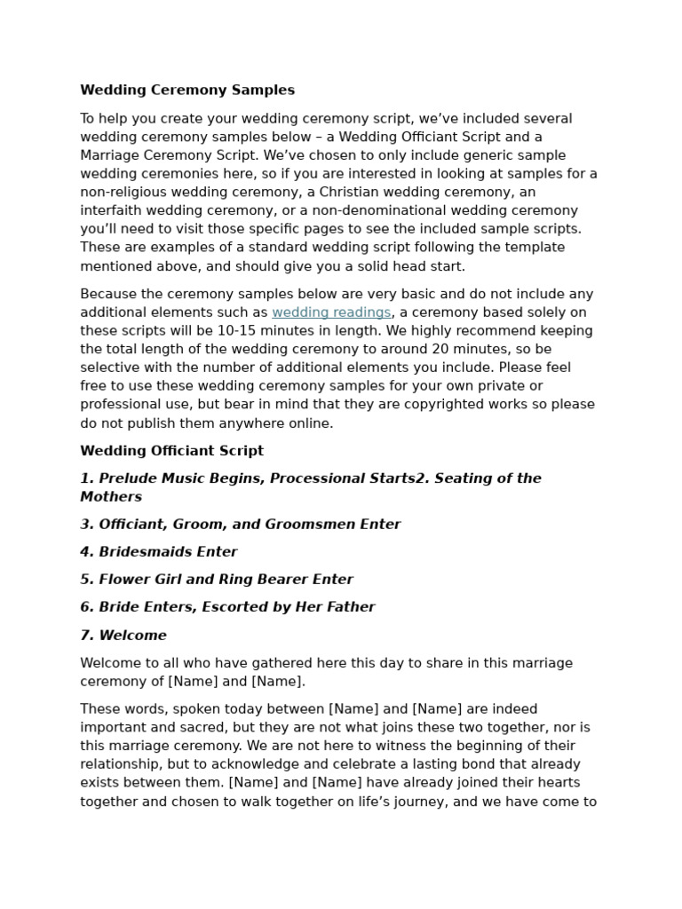 Wedding Ceremony Script Samples | PDF | Wedding | Marriage