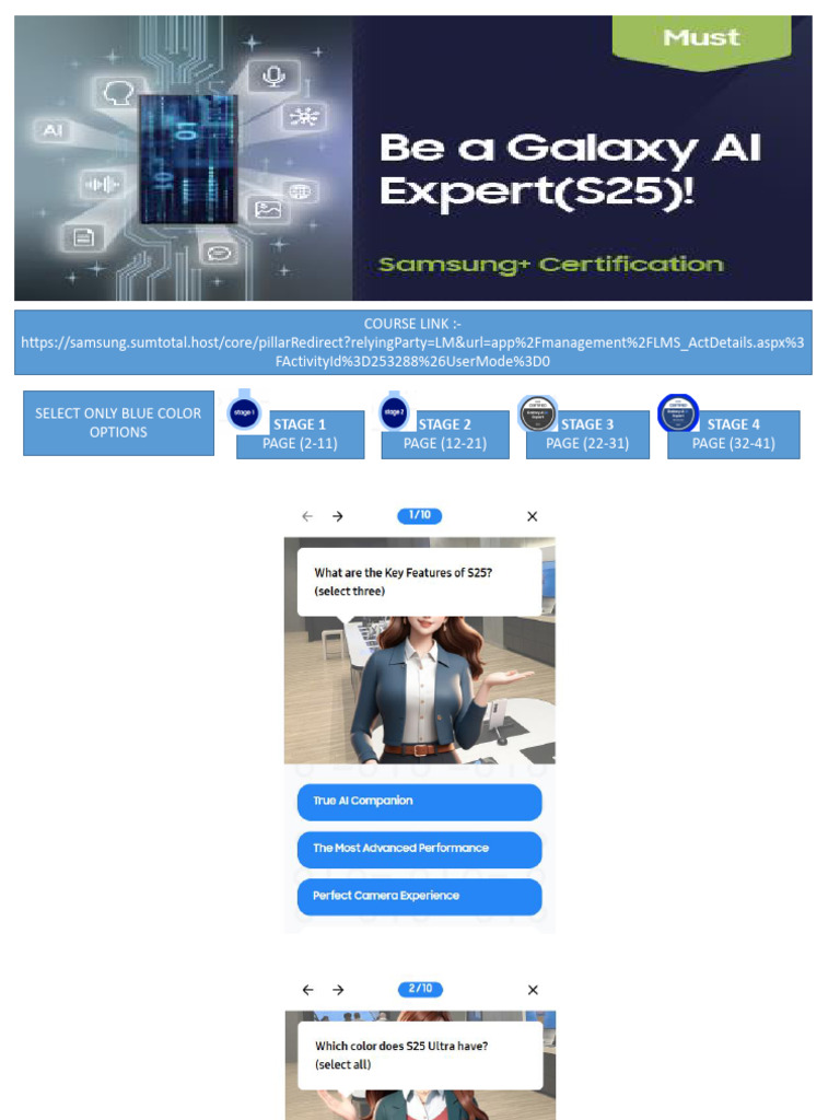S+ Certification Galaxy AI Expert (S25) Certification Quiz | PDF