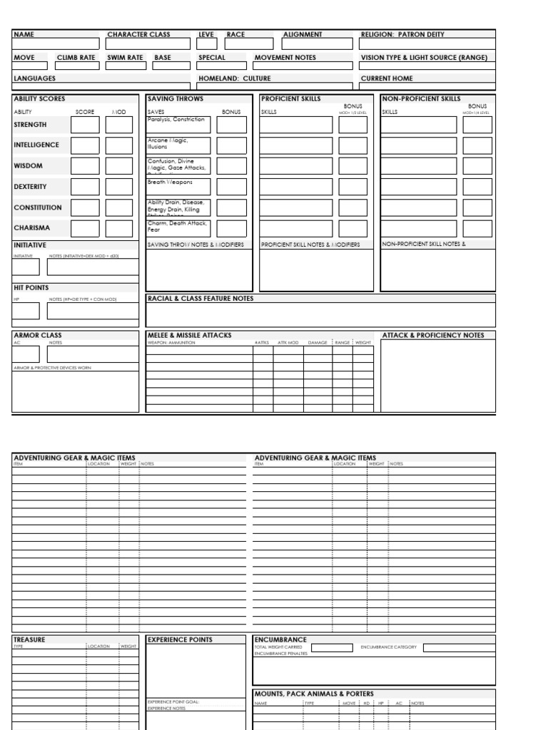 AD&D 3E Character Sheet | PDF | Tabletop Games | D20 System
