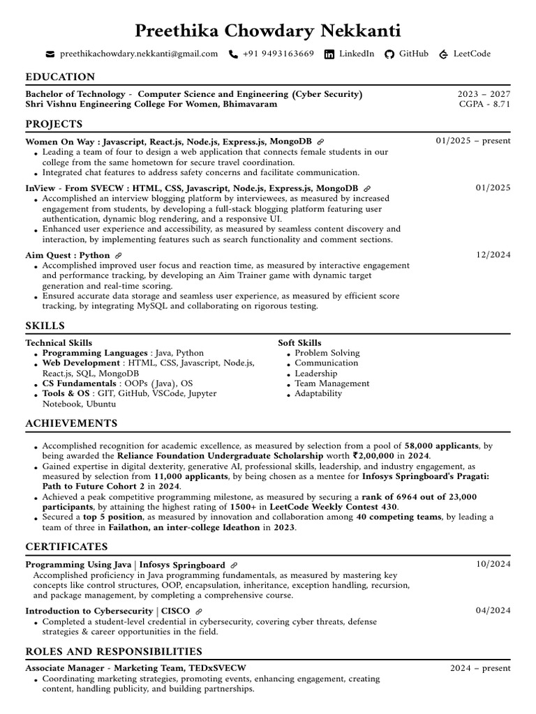 Preethika Nekkanti: Tech & Leadership Profile | PDF | World Wide Web ...