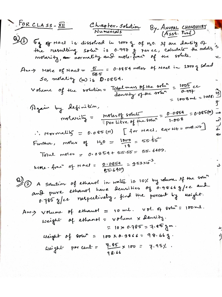 Colligative Properties Numericals | PDF