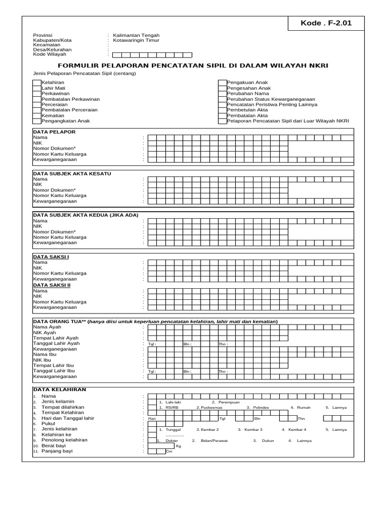 Formulir Akta Kelahiran F-2.01 | PDF