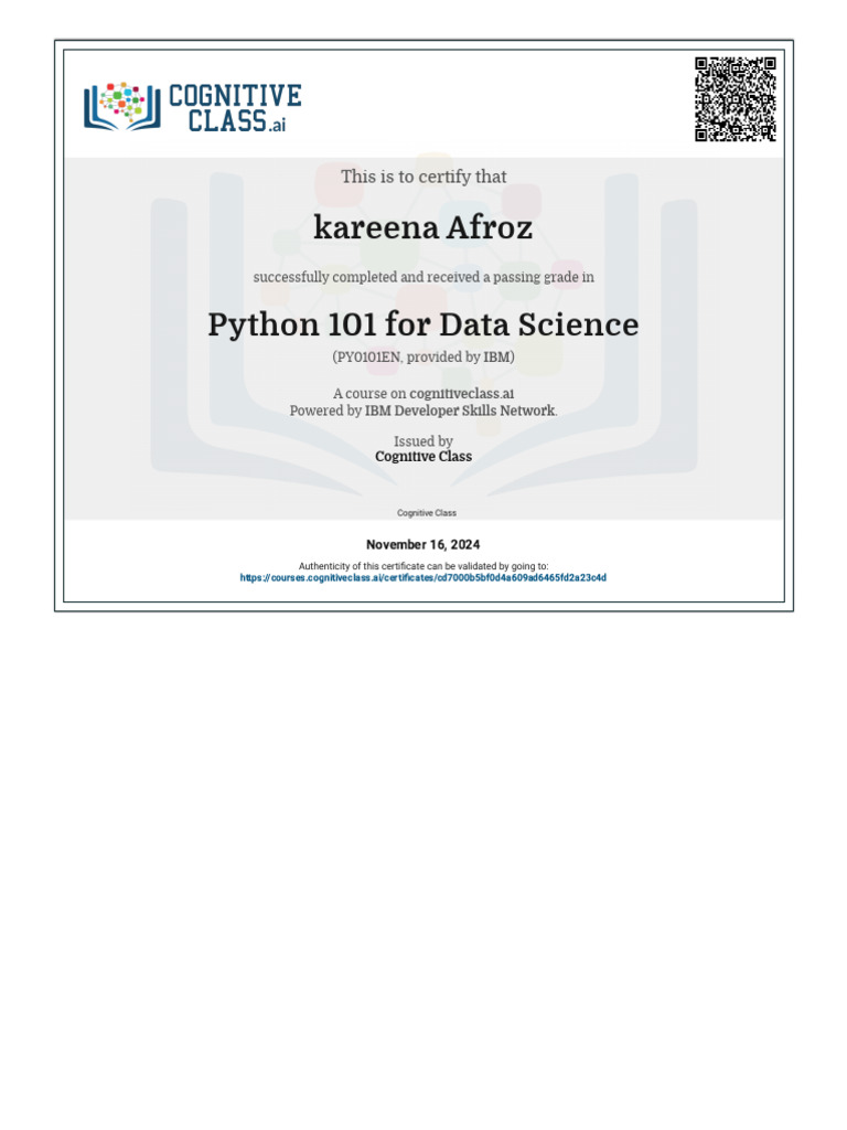IBM PY0101EN Certificate - Cognitive Class | PDF