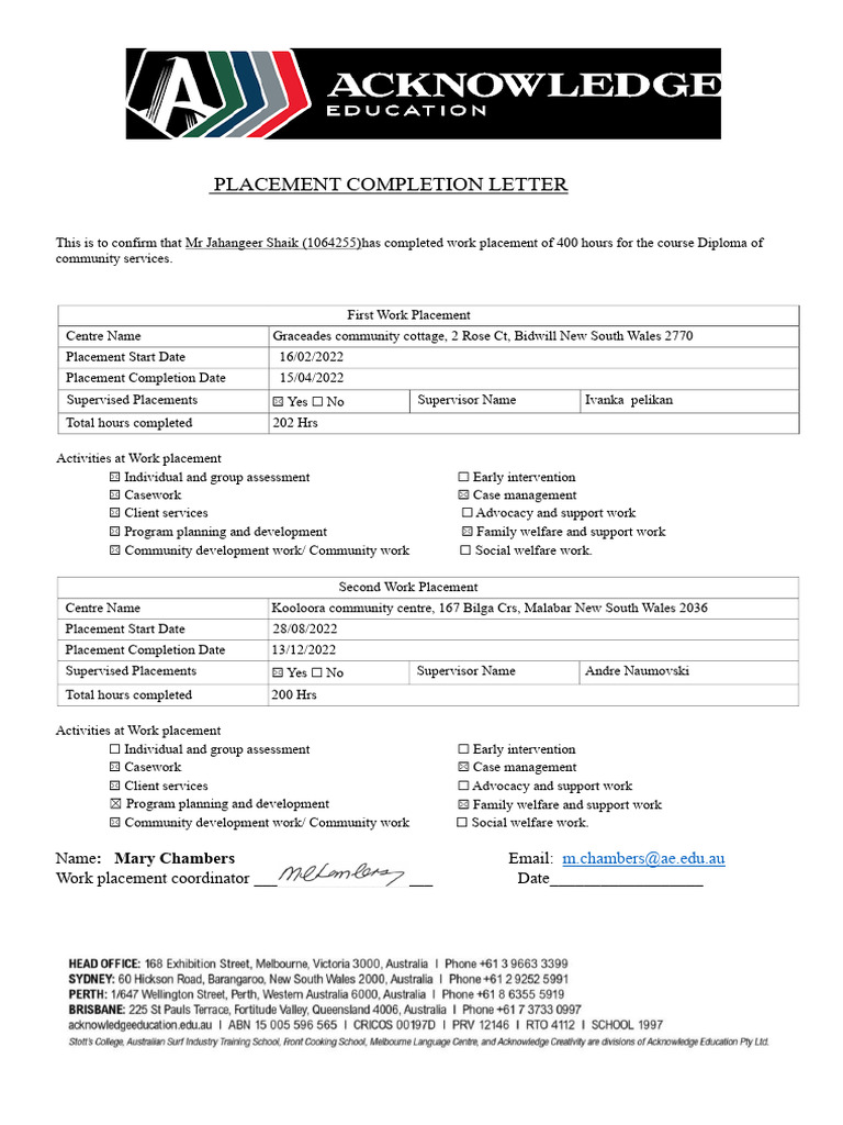 Jahangeer - SHAIK - Placement - Completion - Letter Signed | PDF