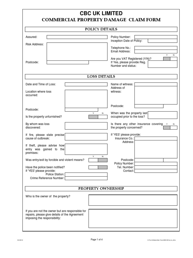Commercial Property Claim Form | PDF | Ownership | Insurance