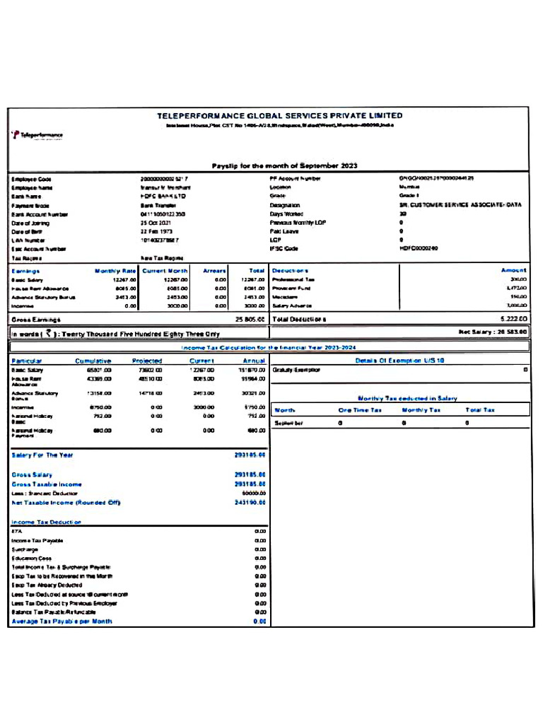 September Payslip | PDF