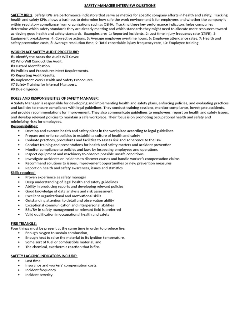Safety Manager Interview Questions | PDF | Occupational Safety And Health | Safety