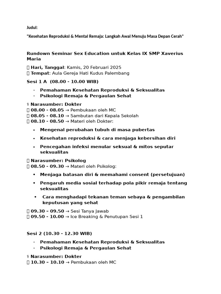 Rundown Acara Sex Education Xav Maria | PDF
