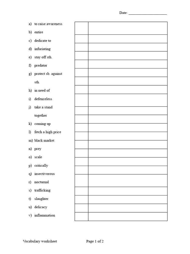 Vocabulary_worksheet_IB | PDF | Zoology